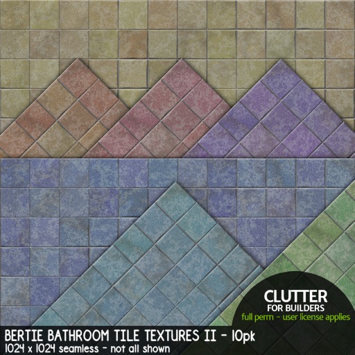 Second Life Marketplace - Clutter - Bertie Bathroom Tile Textures II - 10-pk