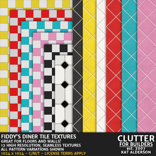 Second Life Marketplace - CLUTTER - Fiddy's Diner Tile Textures - 12PK