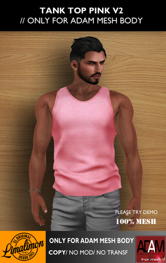 Second Life Marketplace - LimaLimon] Tank Top Pink v2 for ADAM MESH BODY