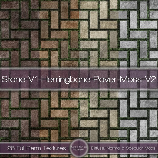 Second Life Marketplace - {L} Stone V1-Herringbone Pavers-Moss V2