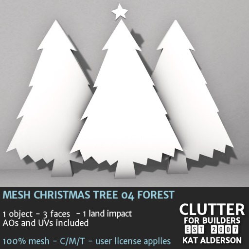 Second Life Marketplace - CLUTTER - MESH CHRISTMAS TREE 04 FOREST