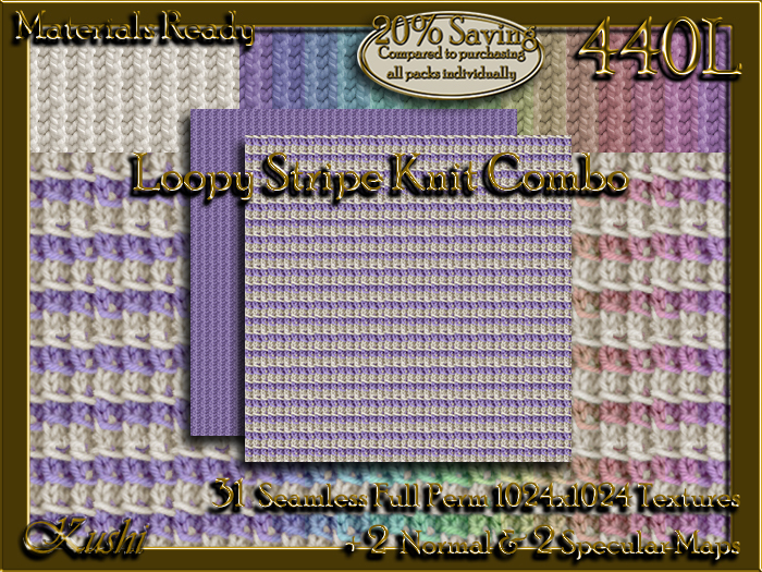 Second Life Marketplace - Loopy Stripe Knit Combo Fabric Seamless Texture