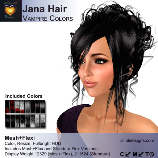 Second Life Marketplace - A&A Jana Hair Vampire Colors Pack. Curly ...