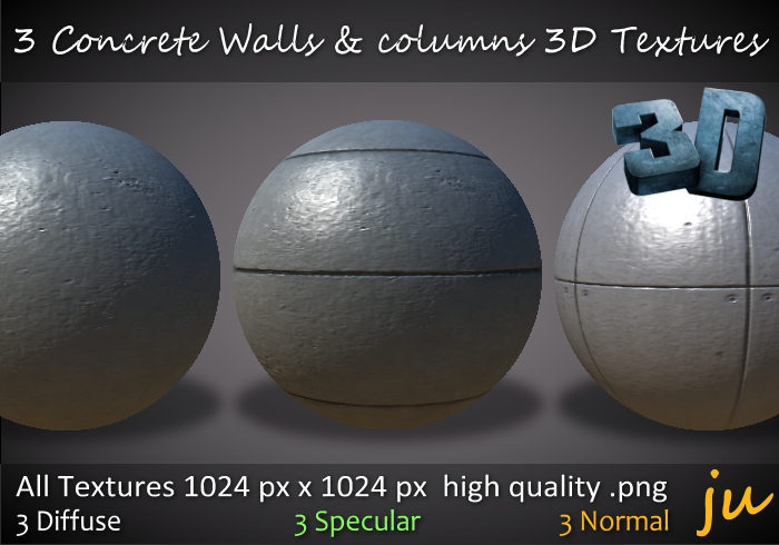 Second Life Marketplace - JU 3 Concrete Walls & columns 3D Textures ...