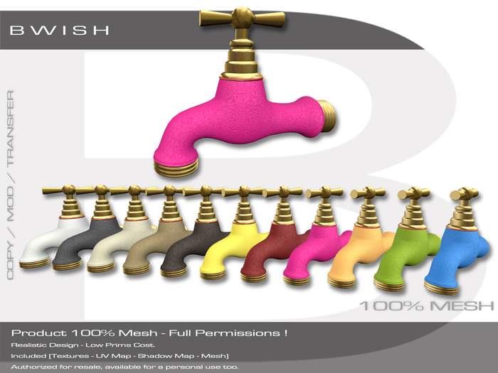 Second Life Marketplace - BWish - Vintage Garden Tap Mesh - 11 Colors