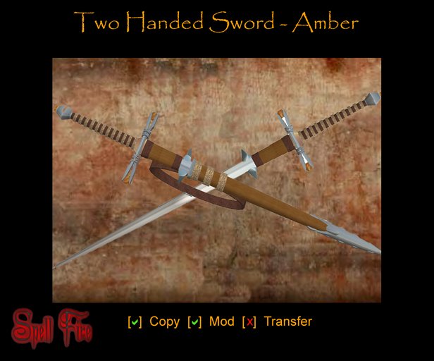 Second Life Marketplace - Spell Fire Claymore Two handed Sword - Amber