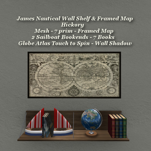 Second Life Marketplace - James Nautical Wall Shelf & FA Map Hickory
