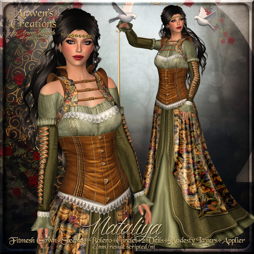Second Life Marketplace {as} Nataliya Medieval Fitmesh Gown Olive