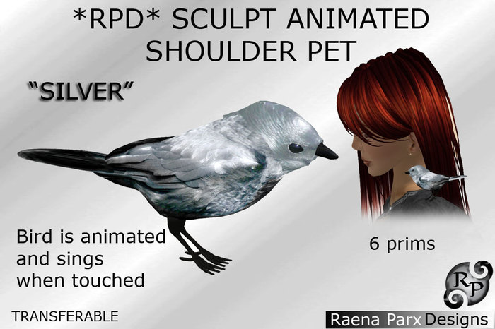 Second Life Marketplace - SCULPT ANIMATED SHOULDER PET: "SILVER BIRD ...