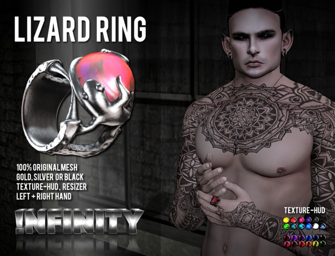 Second Life Marketplace - !NFINITY Lizard Ring SILVER