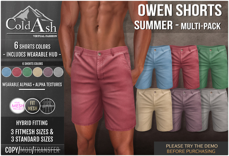 Second Life Marketplace - {COLD-ASH} Mens MESH OWEN Shorts (FAT PACK)
