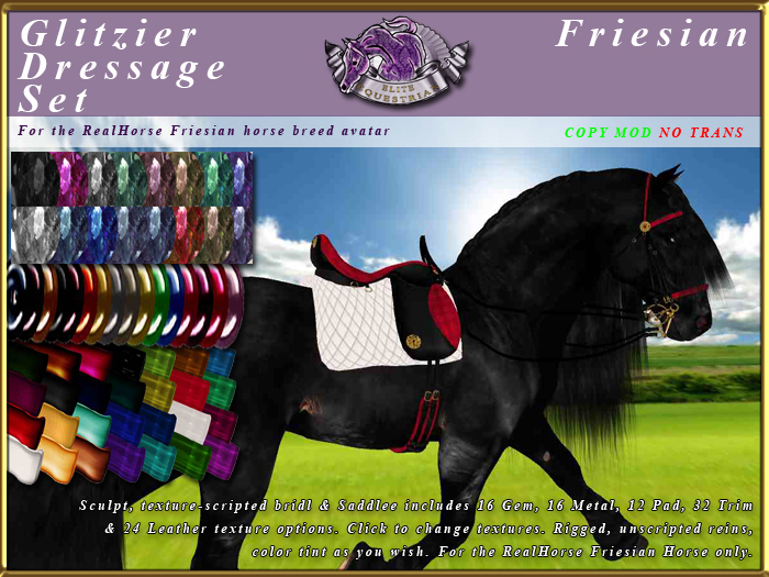 Second Life Marketplace - *E* Glitzier Dressage Set [BOXED] RH Friesian