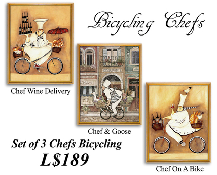 Second Life Marketplace - Chefs riding bicycles - set of 3 seperate ...