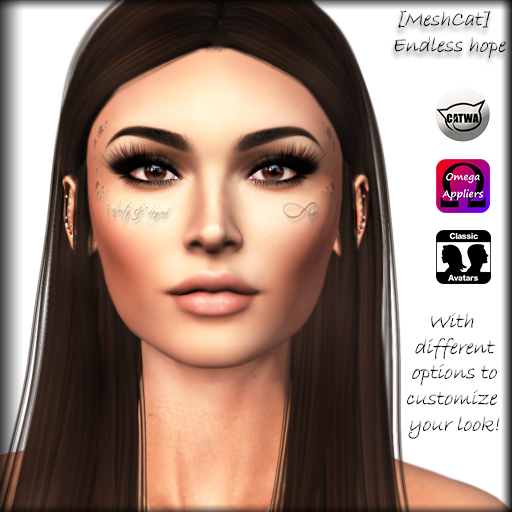Second Life Marketplace - [MeshCat] - Endless hope face tattoo for Catwa Omega and Classic heads