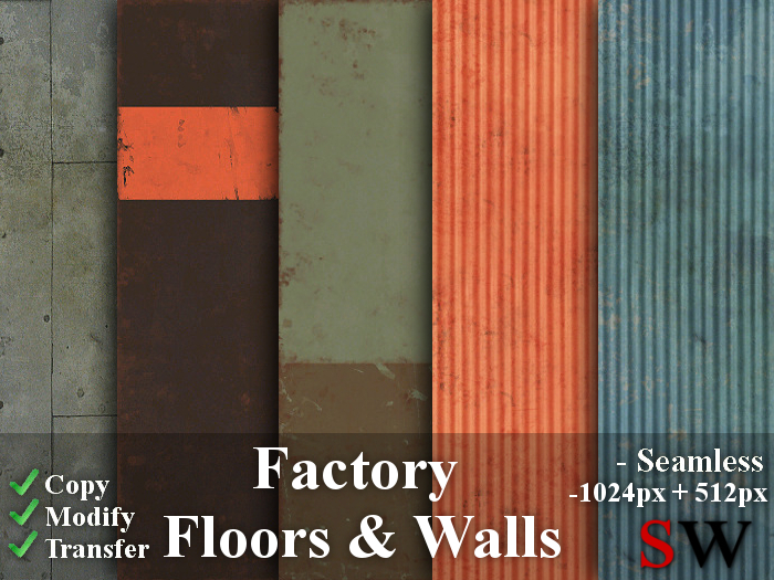 Second Life Marketplace - -SW- Seamless Factory Floors & Walls Texture ...