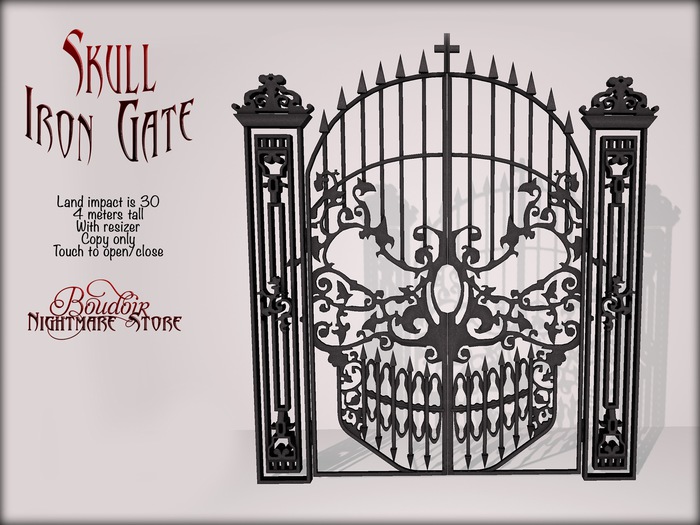 Second Life Marketplace - Boudoir Halloween-Skull Iron Gate Decor