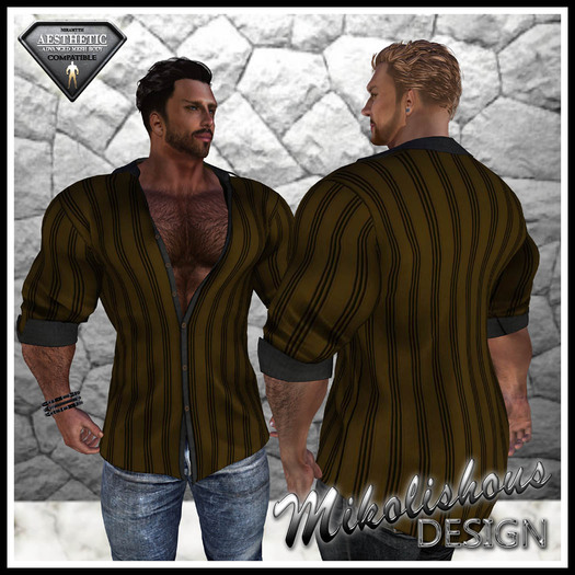 Second Life Marketplace Mikolishous Designs Half Open Shirt Brown V Stripe