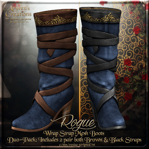Second Life Marketplace - {AS} Rogue Wrap Strap Mesh Boots: Deep Blue ...