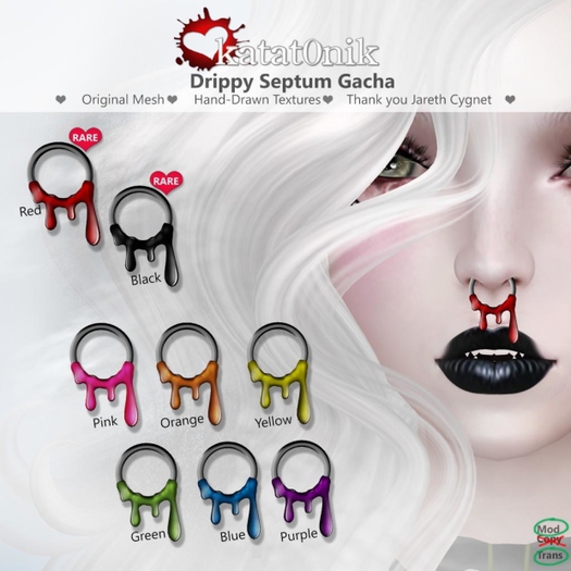 Second Life Marketplace - (wear) *katat0nik* (purple) Drippy Septum Ring