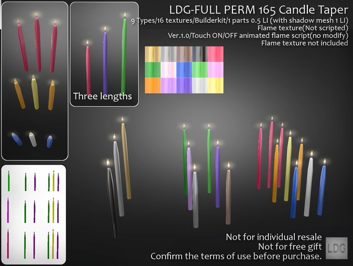 Second Life Marketplace - LDG-FULL PERM 165 Candle Taper/9 Types ...