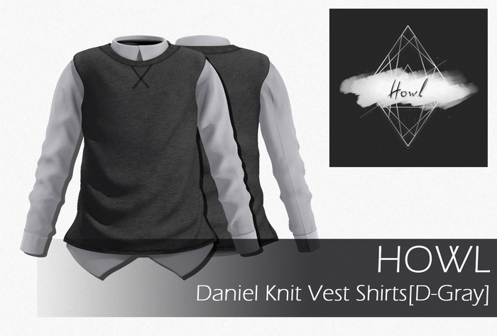 Second Life Marketplace - Howl - Daniel Knit Vest Shirts [ Dark Gray ] Wear