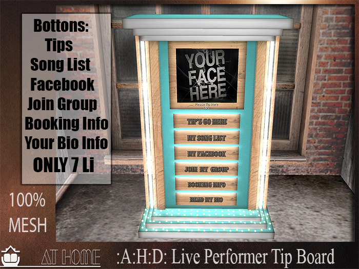 Second Life Marketplace - :A:H:D: Performer Tip Board Teal