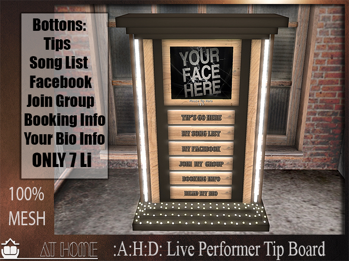 Second Life Marketplace - :A:H:D: Performer Tip Board Brown