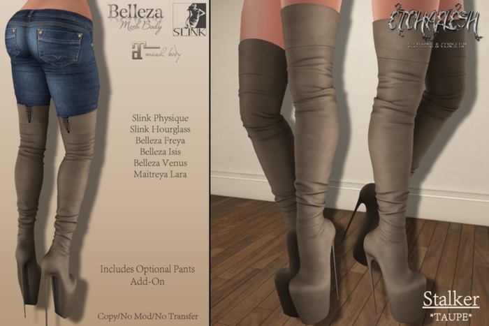 Second Life Marketplace - [Etchaflesh] Stalker Boots - Taupe * SLINK * BELLEZA * MAITREYA