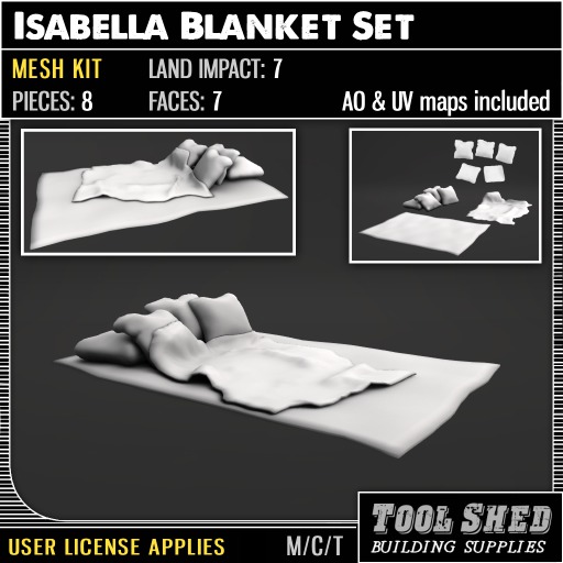 Second Life Marketplace - Tool Shed - Isabella Blanket Set Mesh Kit