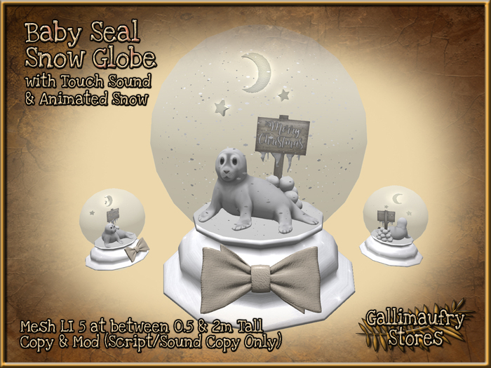 Second Life Marketplace - *GALLI* - MESH - Snow Globe - Baby Seal, with ...