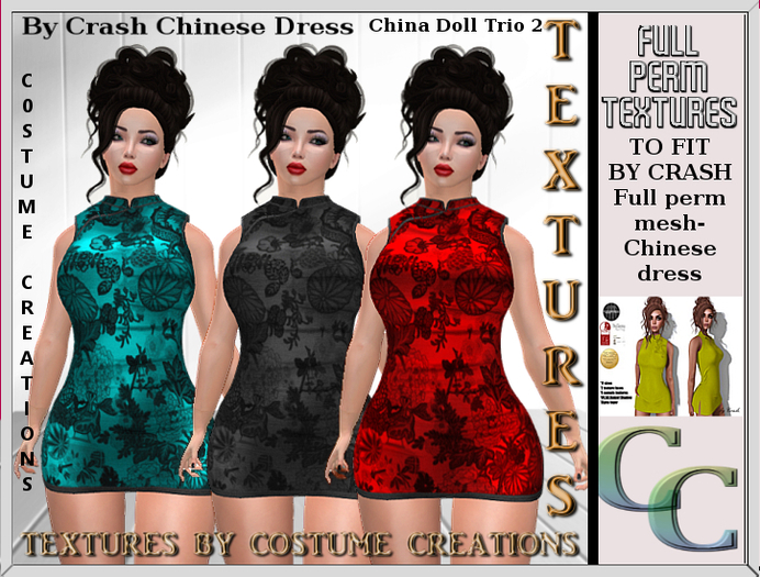 Second Life Marketplace - By Crash Chinese Dress, China Doll TRIO 2 ...