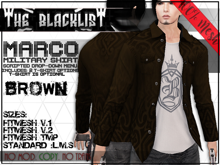 Second Life Marketplace - [Blacklist] - Marco Military Jacket - Brown