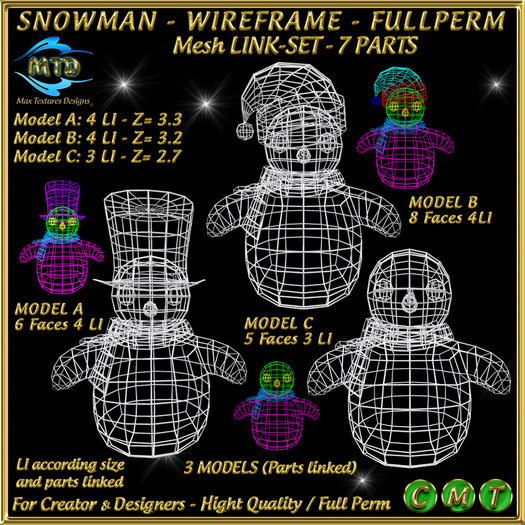 Second Life Marketplace - SNOWMAN - WIREFRAME - MESH - FULLPERM