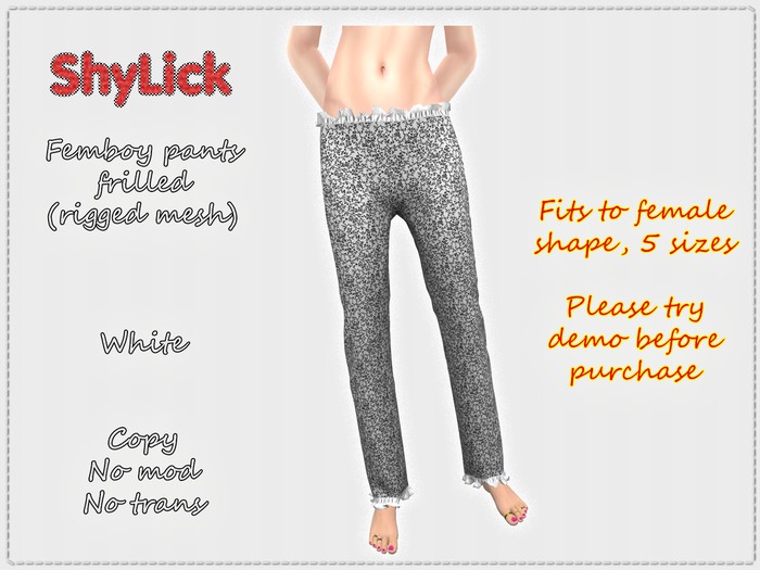Second Life Marketplace - ShyLick: Femboy frilled pants patterned White