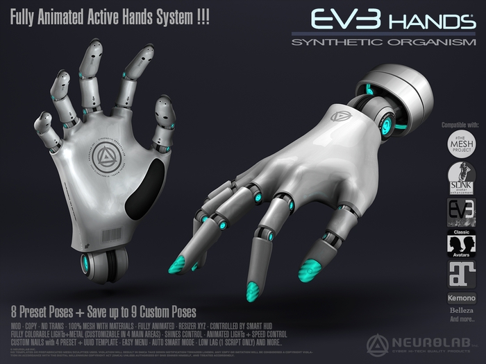 Second Life Marketplace - EV3 Cybernetic Hands /Animated Pose System ...
