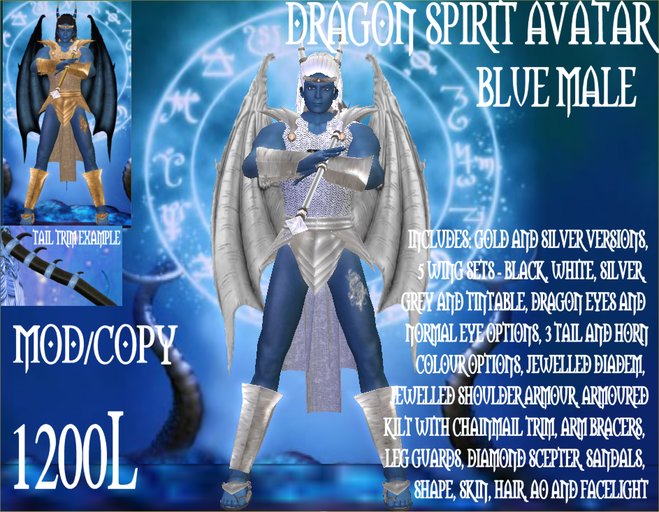 Second Life Marketplace - DRAGON SPIRIT AVATAR (BLUE MALE) BOXED
