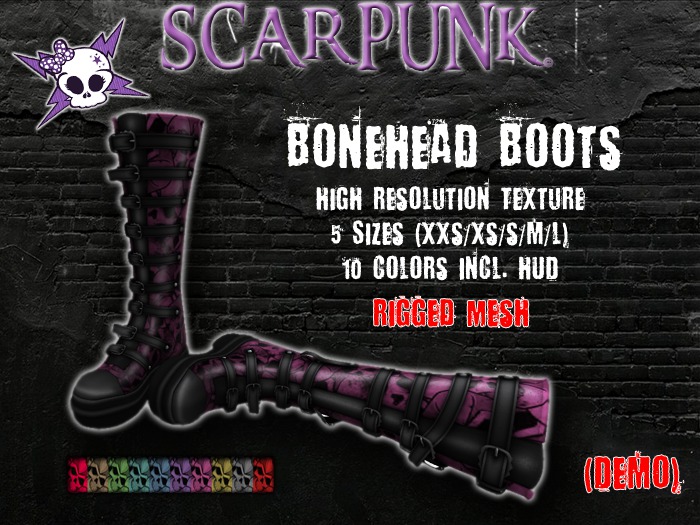 Second Life Marketplace - [Scarpunk] Bonehead Boots with Texture Hud ...