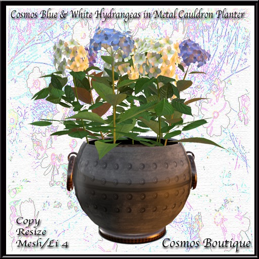 Second Life Marketplace - Cosmos Blue & White Hydrangeas in Metal ...