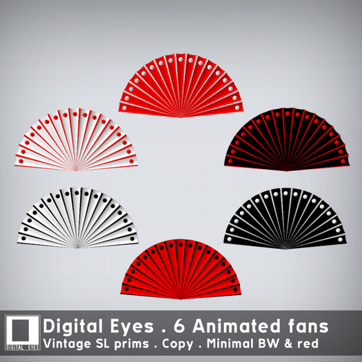 Second Life Marketplace - Digital Eyes - 6 Animated fans - Minimal BW & Red