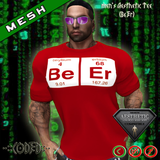 Second Life Marketplace - ..:: CODED ::.. Men's Aesthetic Tee (BeEr)