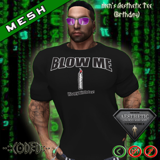 Second Life Marketplace - ..:: CODED ::.. Men's Aesthetic Tee (Birthday)