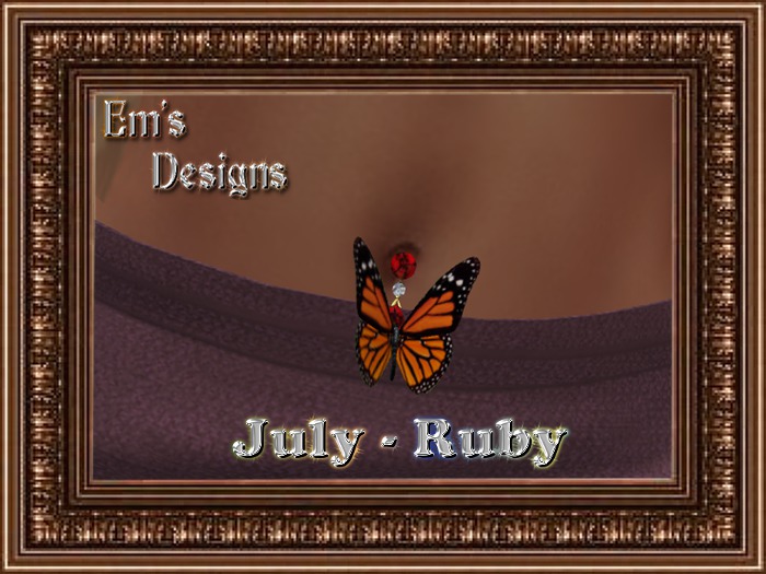 Second Life Marketplace - !Em Monarch Butterfly Ruby & Diamond Belly Ring - G