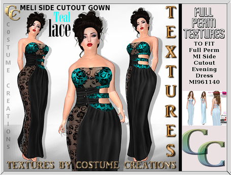 Second Life Marketplace - MELI SIDE CUTOUT GOWN LACE Teal TEXTURE- FULL ...