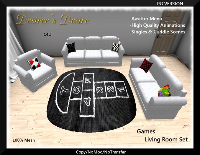 Second Life Marketplace - ::::Desiree's Desire:::: Games Living Room Set
