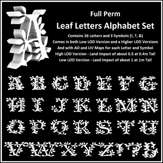 Second Life Marketplace - Full Perm Leaf Letters Alphabet Set