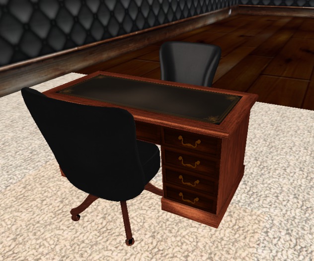 Second Life Marketplace - MAHOGANY WREXHAM DESK & CHAIR BLACK LEATHER