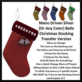 Second Life Marketplace - Menu Driven Silver Bells Christmas Stocking Trans