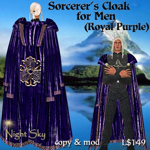 Second Life Marketplace - Sorcerer's Cloak for Men (Royal Purple) (box)