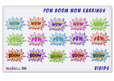 Second Life Marketplace - [ bubble ] Pow Boom Wow Earrings -Vivids
