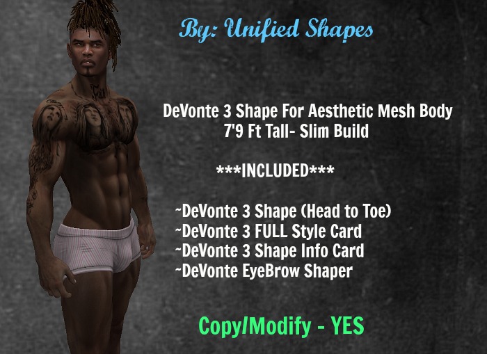 Second Life Marketplace - DeVonte 3 Body Shape Items by Unified
